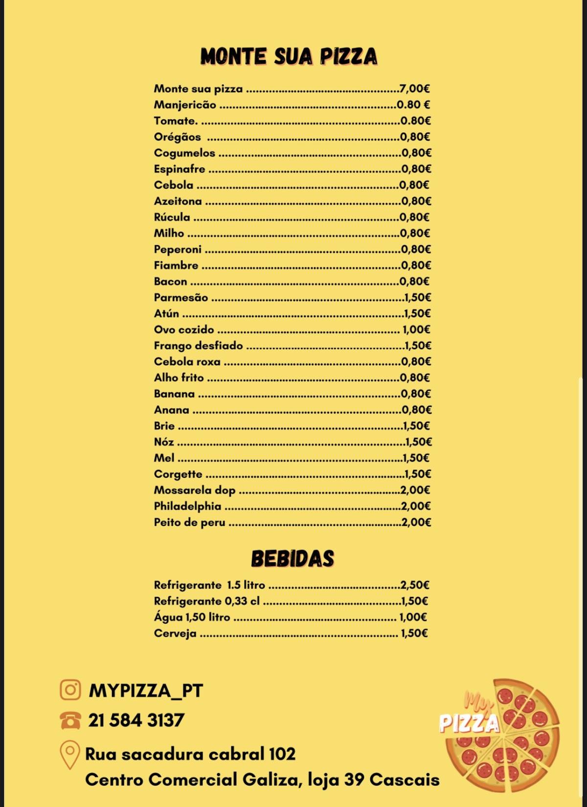 Menu em My pizza pizzaria, Estoril
