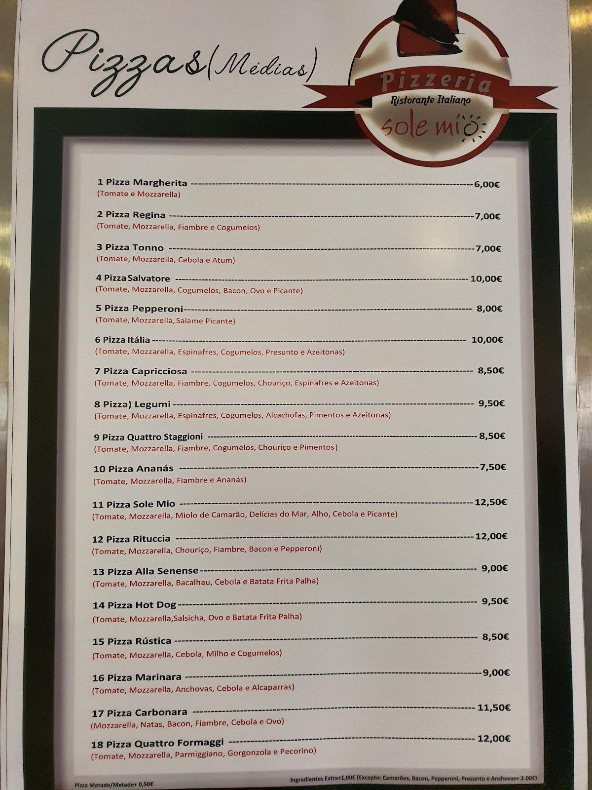 Menu at O Sole Mio restaurant, Seia