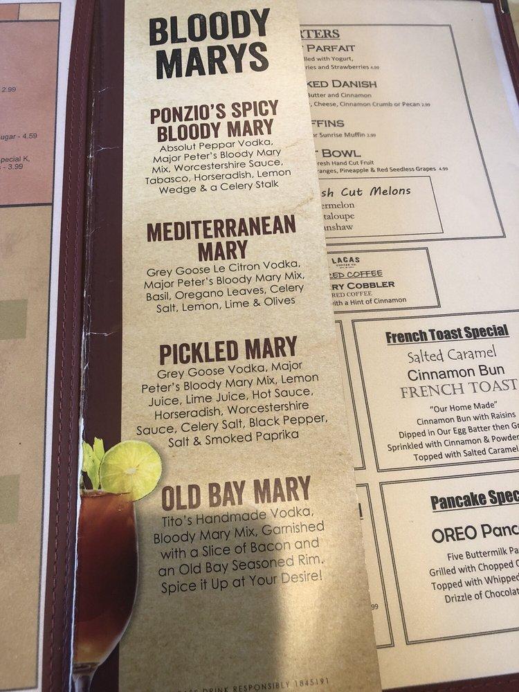 Menu at Ponzio's Diner-Bakery-Bar, Cherry Hill