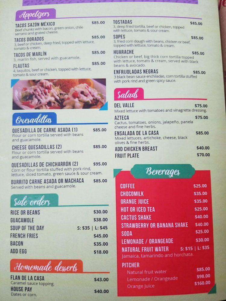 Menu at Sazón México Restaurante, Rosarito