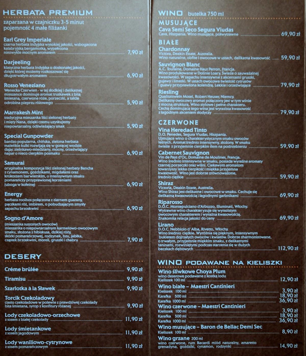 Menu at Dali Club & Lunch Bar Cafe, Kraków