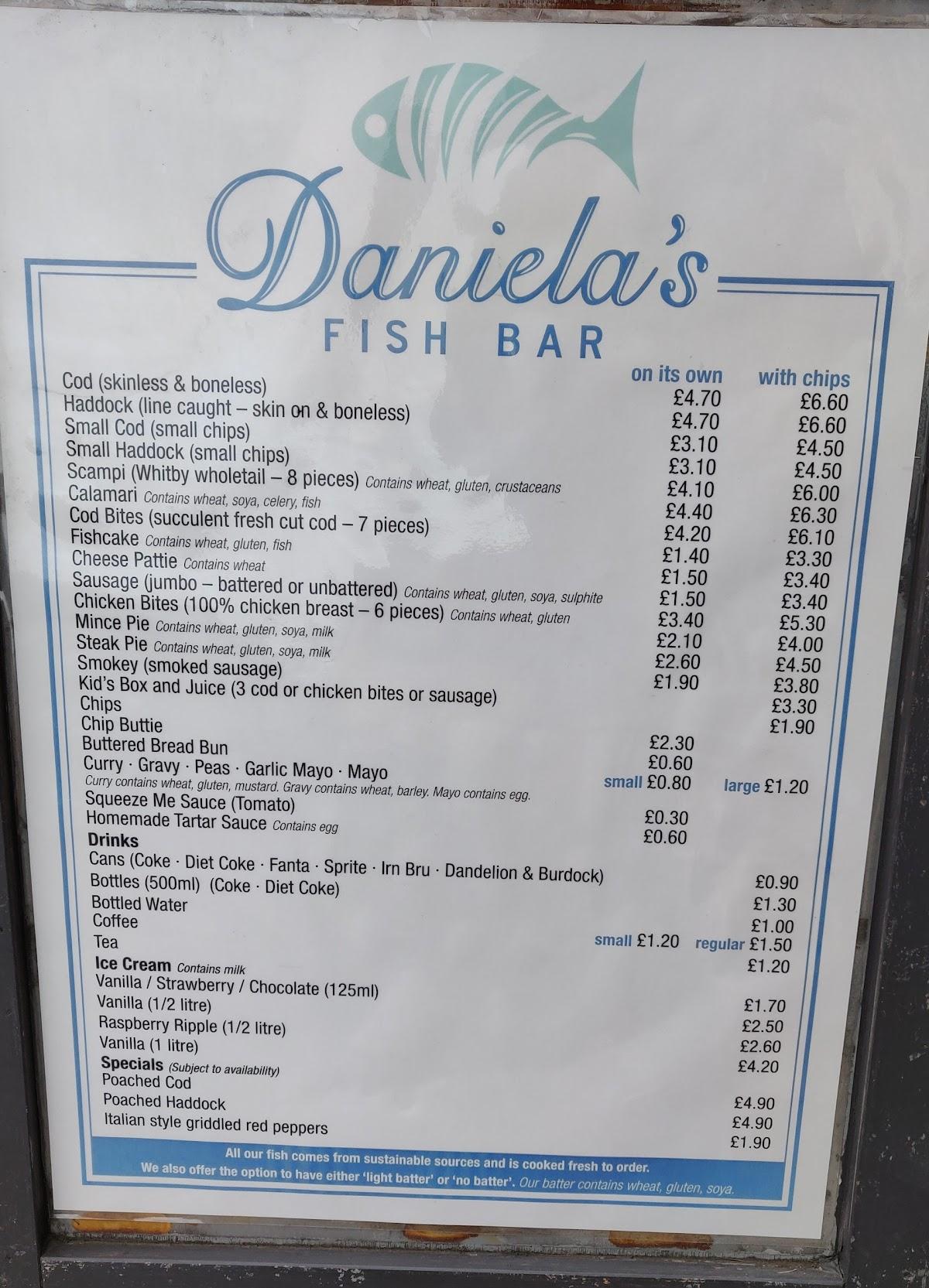 Menu at Daniela's Fish Bar, East Boldon