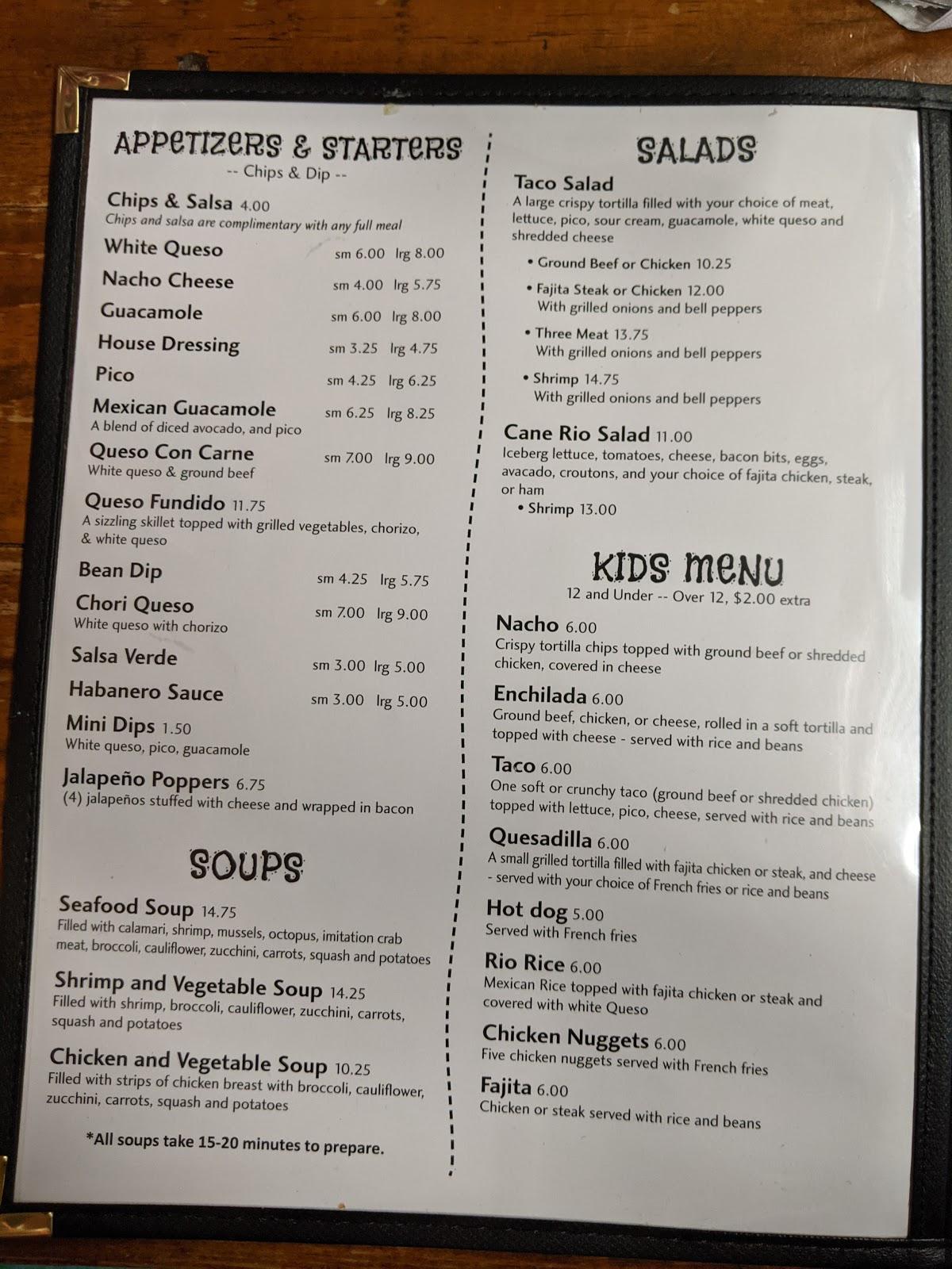 Menu at El Rio Cantina Mexican Restaurant, Natchitoches