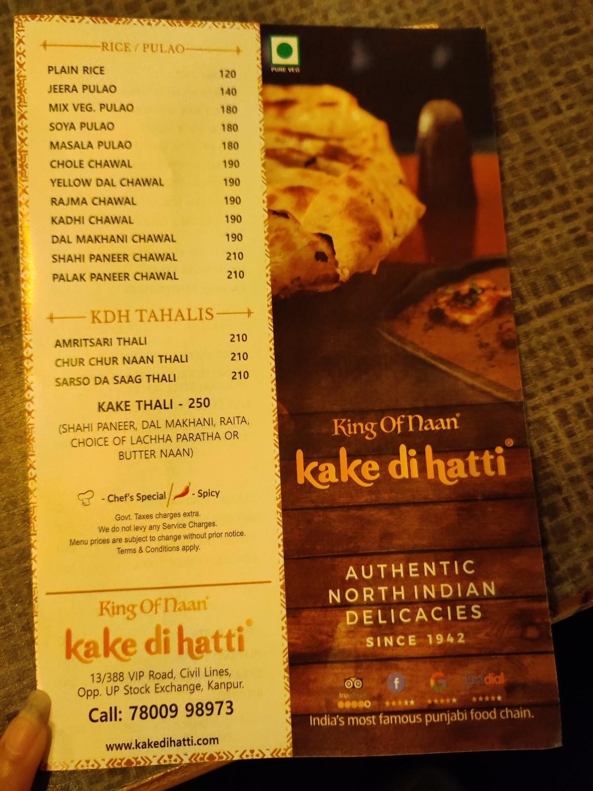Menu at Kake Di Hatti Civil lines, Kanpur