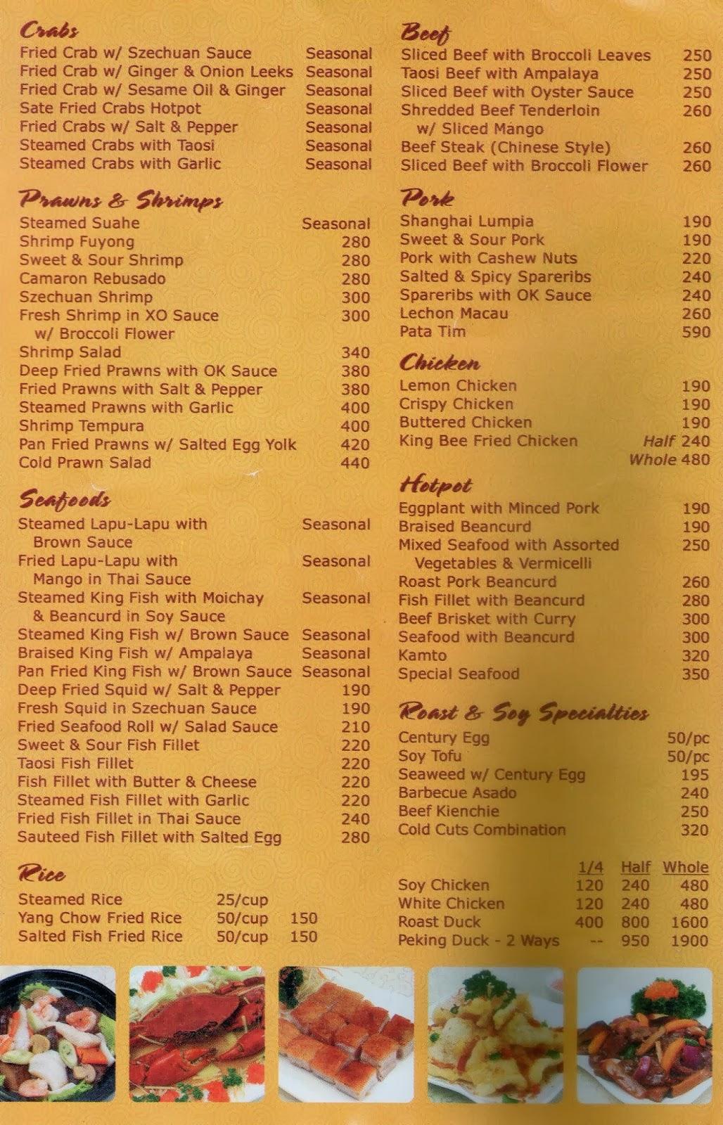 Menu at King Bee Chinese Restaurant, Antipolo, Grnd Floor