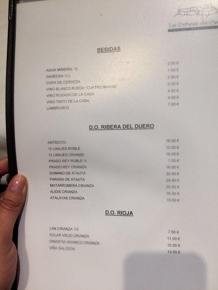 Carta de Salón - Restaurante La Dehesa de Osma, Ciudad de Osma