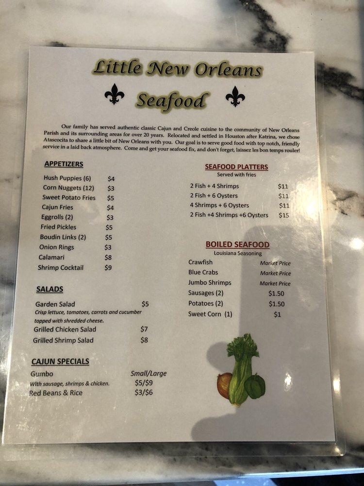 Menu at Little New Orleans Seafood restaurant, Houston
