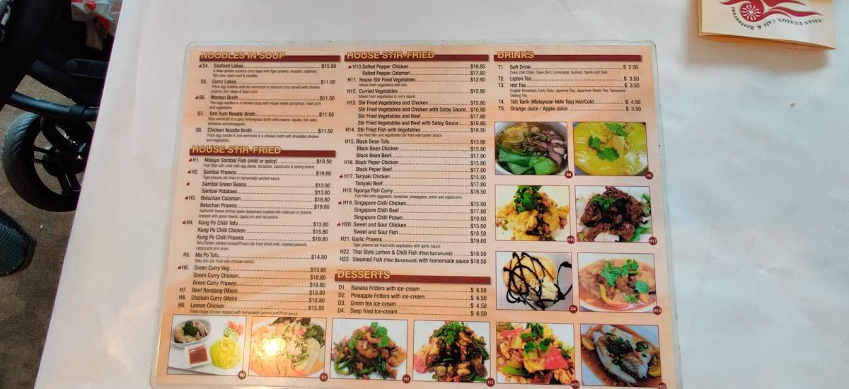 Menu at Malaysian Mamak Kitchen restaurant, Strathmore