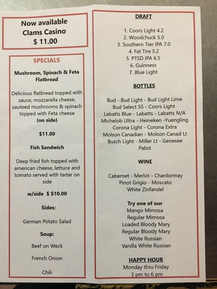 Menu at Matty's pub & bar, Elma Center