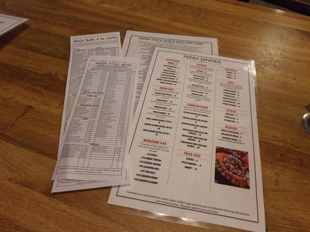 Menu at Ninja Japanese Restaurant, Chandler