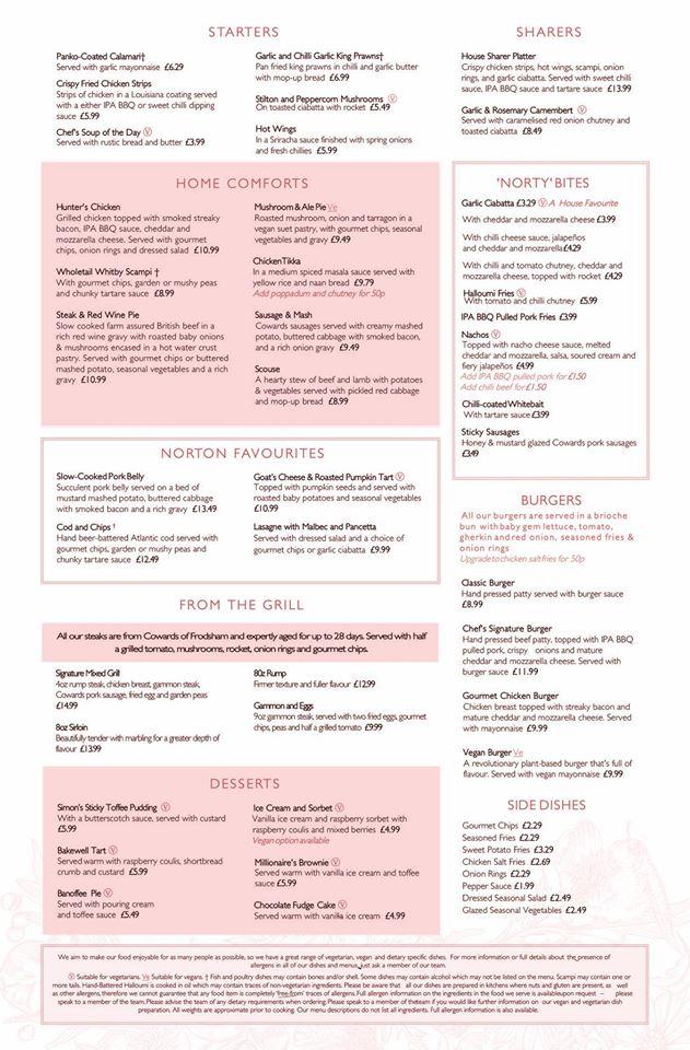 Menu at The Norton Arms pub & bar, Runcorn