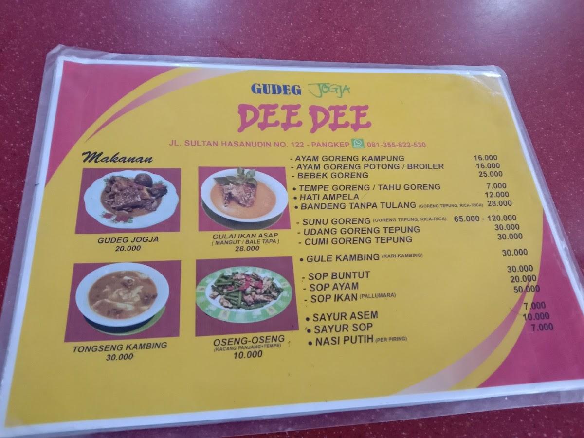 Menu at RM. DEE DEE restaurant, Indonesia