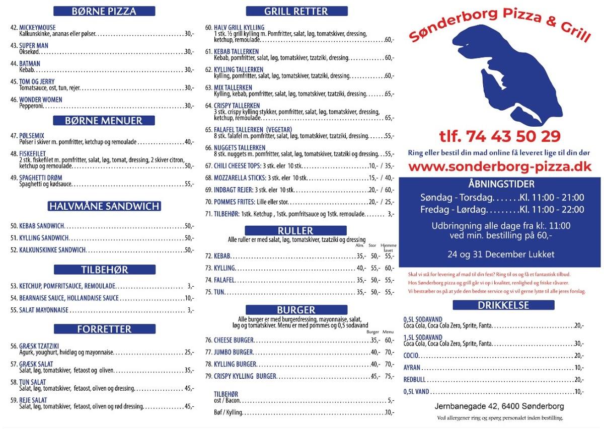 Menu at Sønderborg Pizza og Grill restaurant, Sønderborg