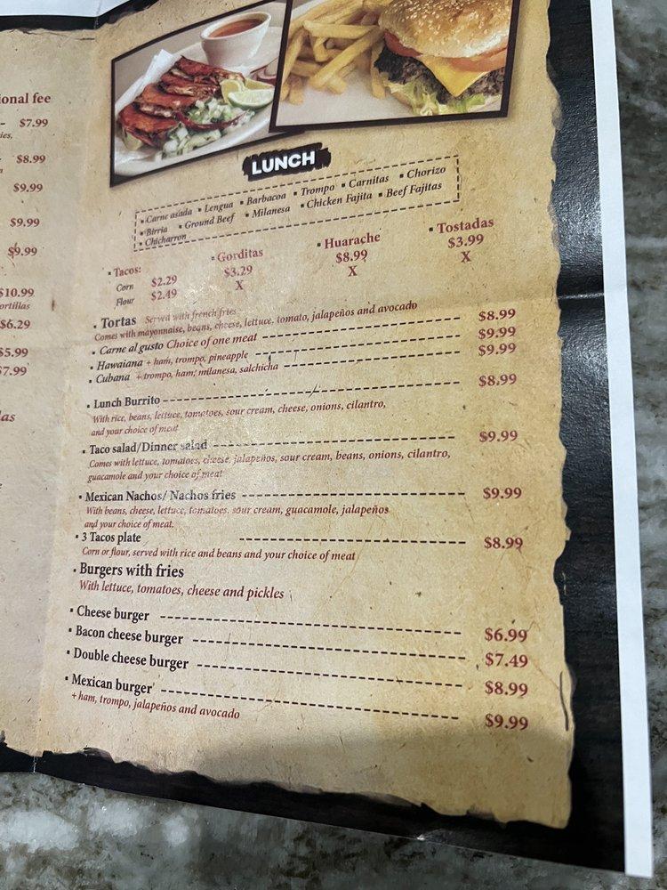 Menu at Taqueria Flor de Taxco restaurant, Tyler