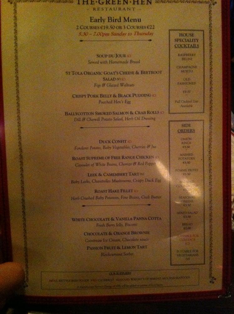 Menu at The Green Hen restaurant, Dublin