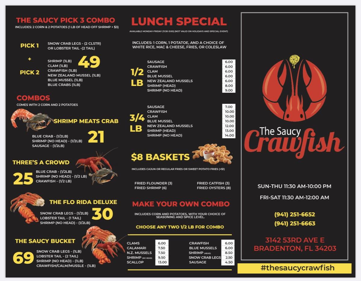 Menu at The Saucy Crawfish pub & bar, Bradenton, 53rd Ave E