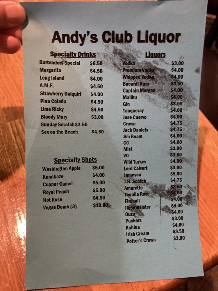 Menu at Andy's Club, Ogden