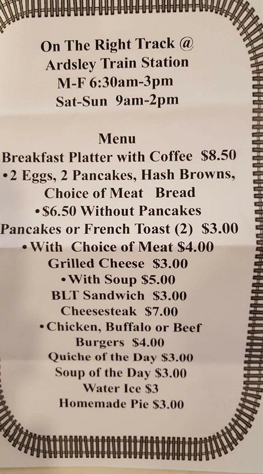 Menu at On The Right Track cafe, Glenside
