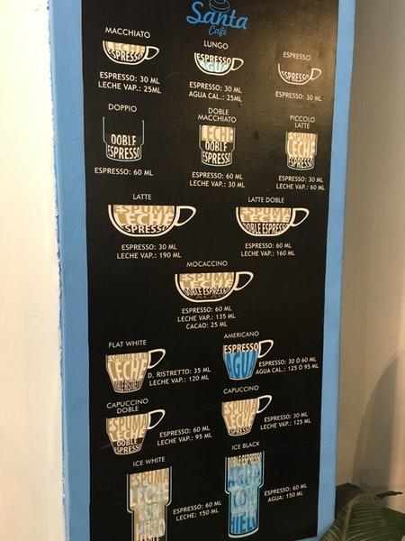 Menu at Santa Café, Buenos Aires