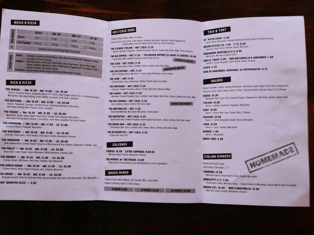 Menu at Stumpy's Pizza & Subs pizzeria, Phoenix