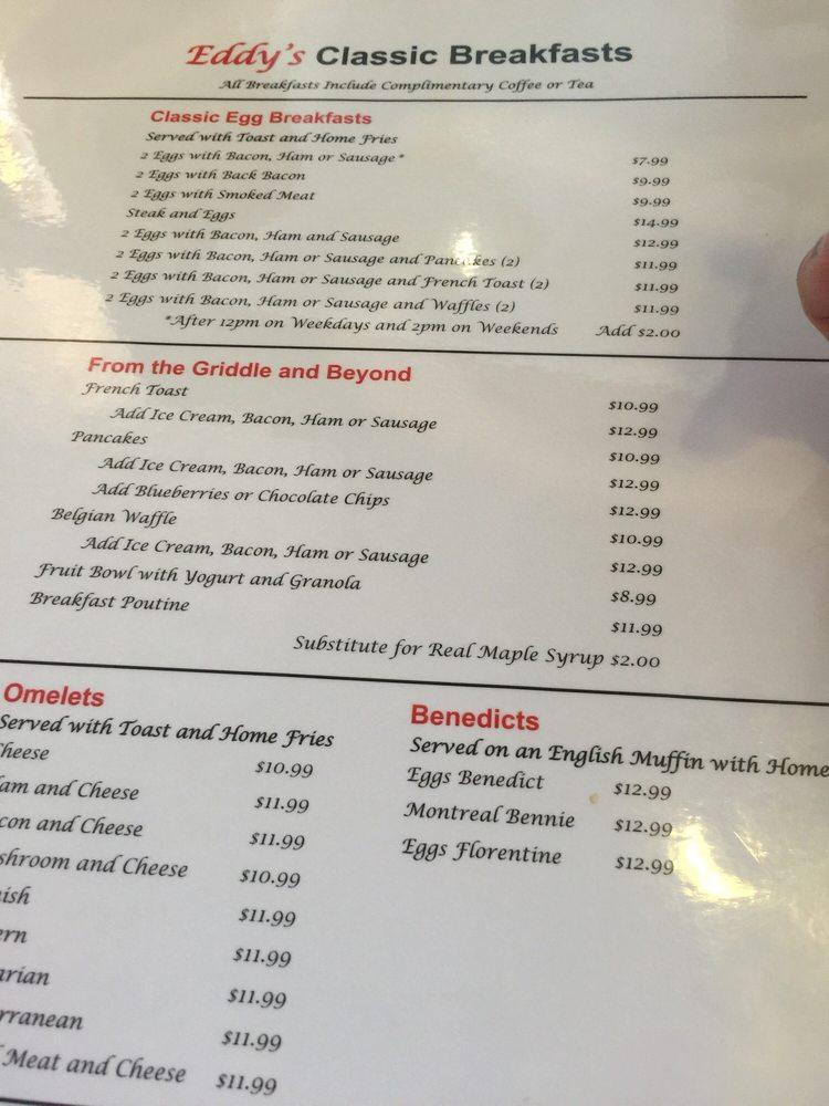 Menu at Eddy's Diner restaurant, Ottawa