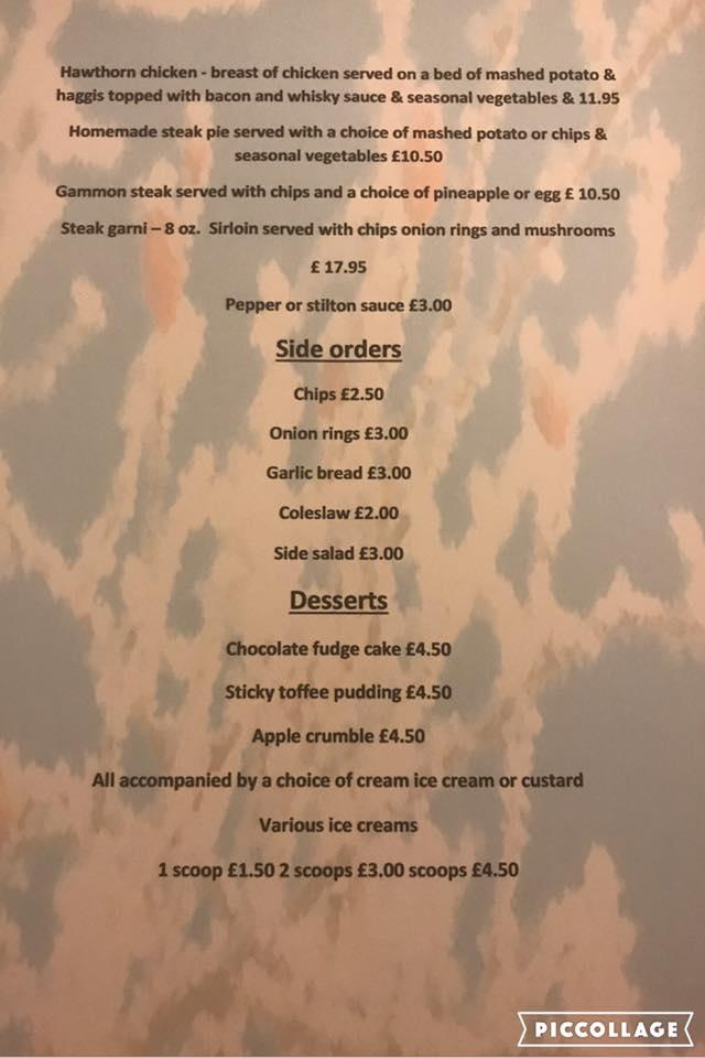 Menu at The Hawthorn Restaurant, Benderloch