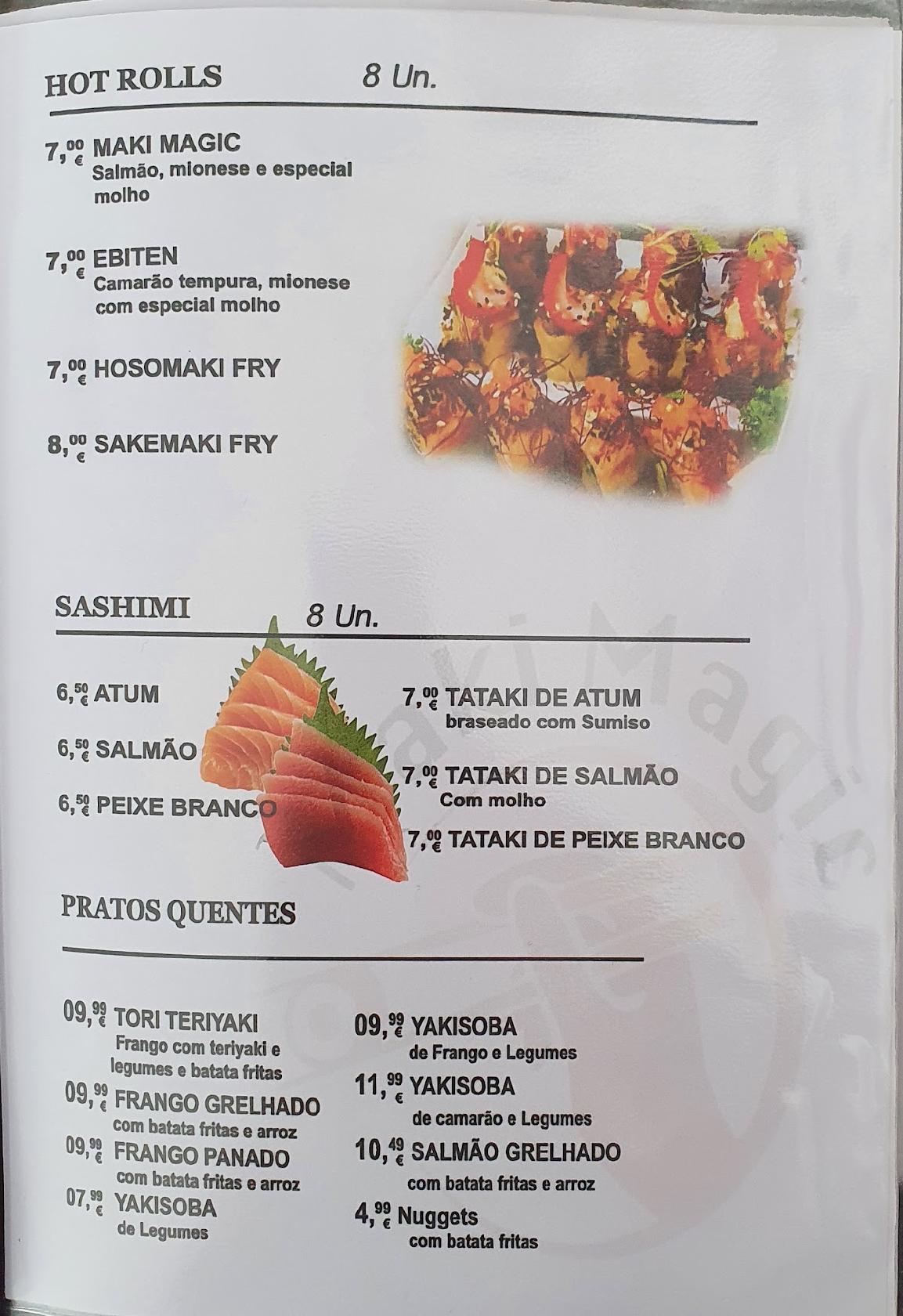 Carta del restaurante Maki Magic Sushi, Quinta do Conde