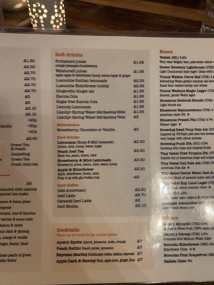 Menu at Medina restaurant, Aberystwyth