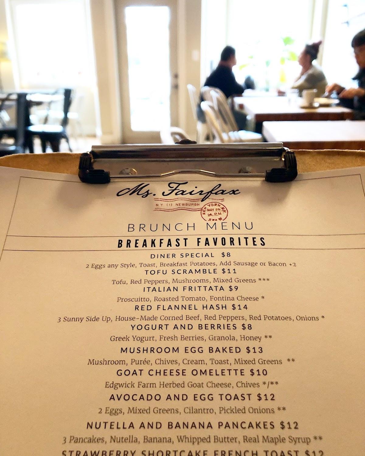 Menu at Ms. Fairfax pub & bar, Newburgh
