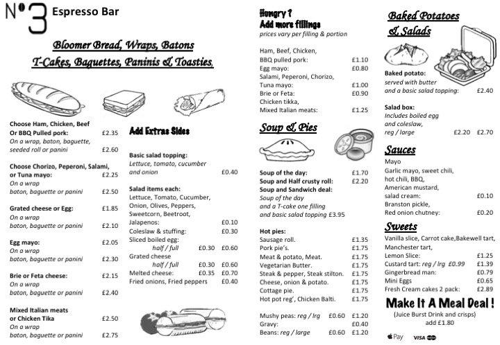 Menu at No3 Espresso Bar, Darwen