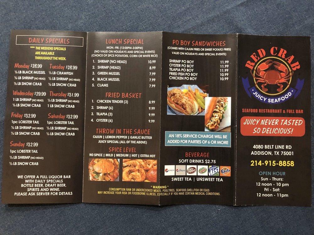 Menu at Red Crab restaurant, Addison
