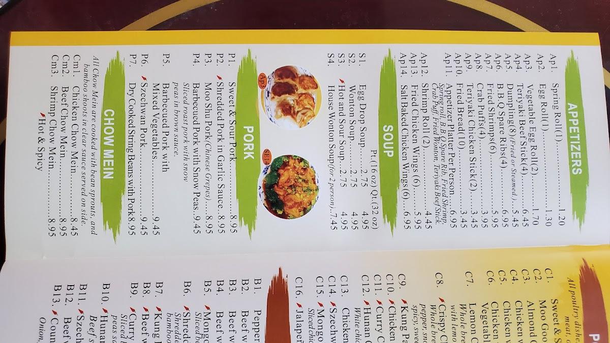 Menu at Tai Li Chinese Restaurant, Houston