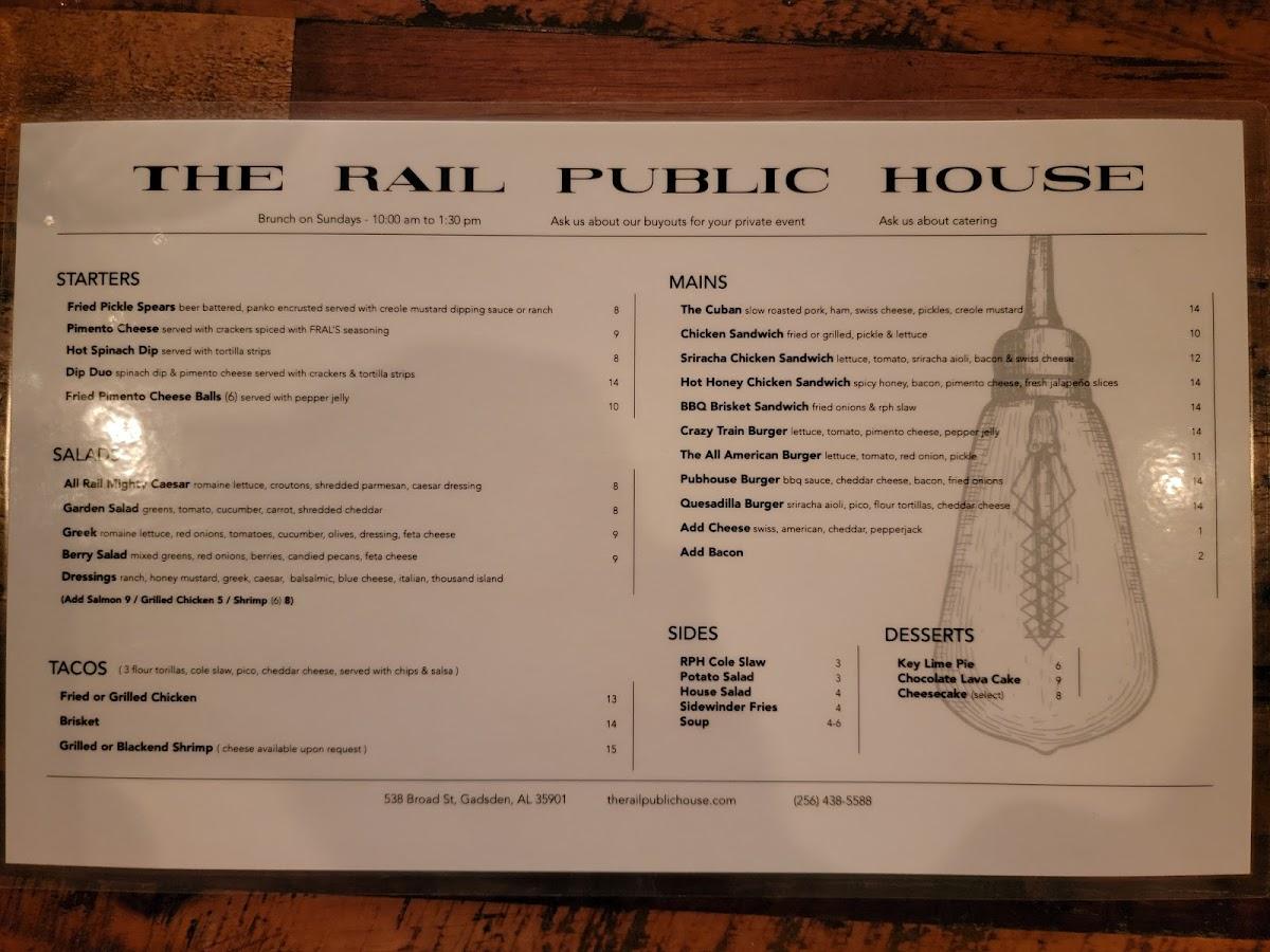 Menu at The Rail Public House, Gadsden