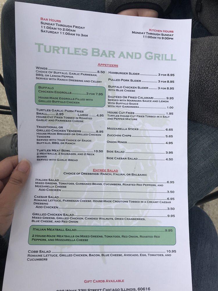 Menu at Turtle's Bar & Grill, Chicago