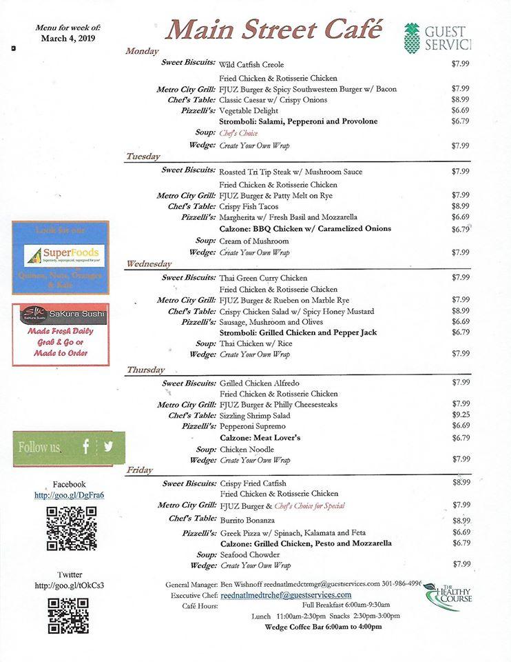 Menu at Main Street Cafe, Bethesda
