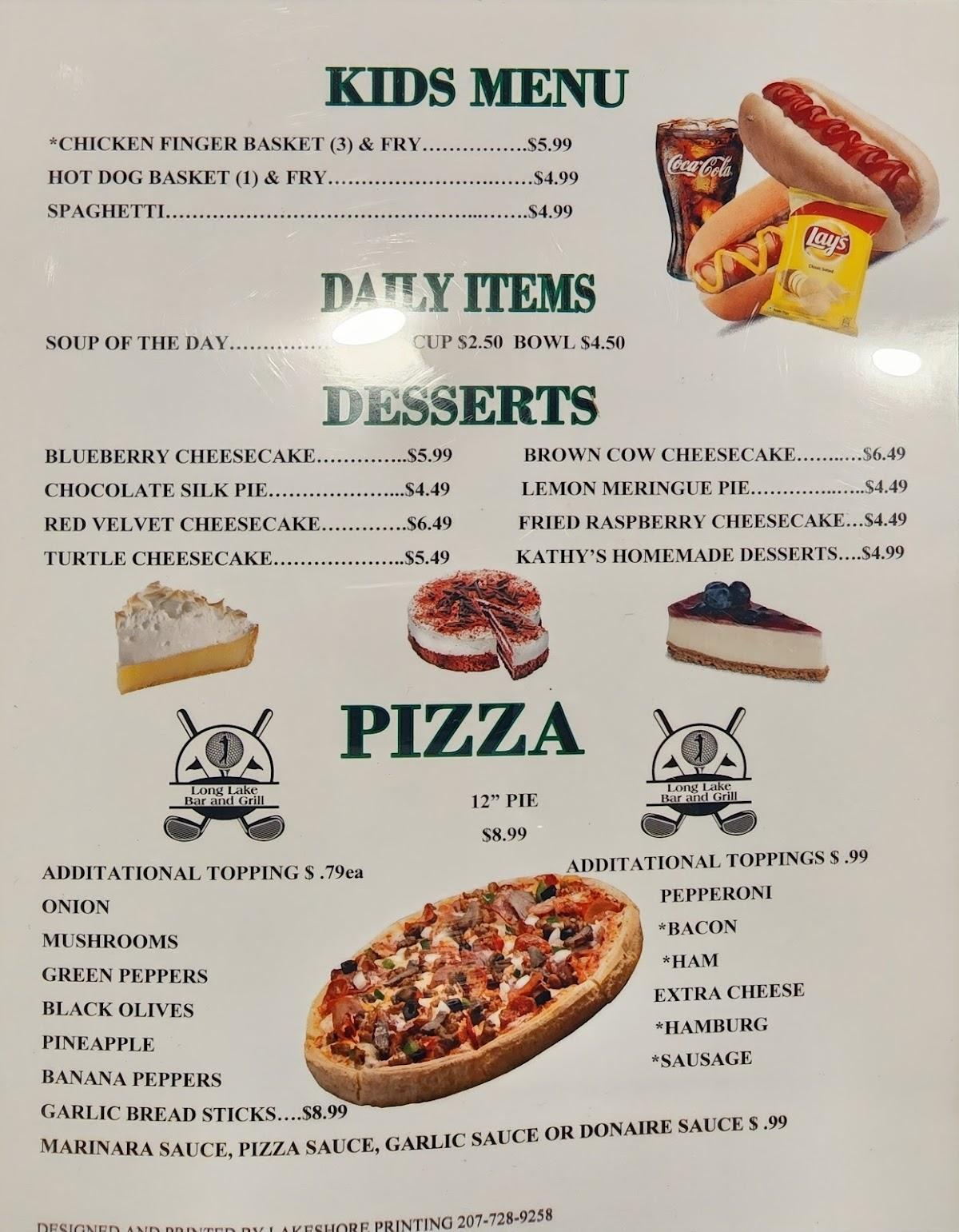 Menu at Long Lake Bar & Grill, USA, 744 Lake Shore Rd