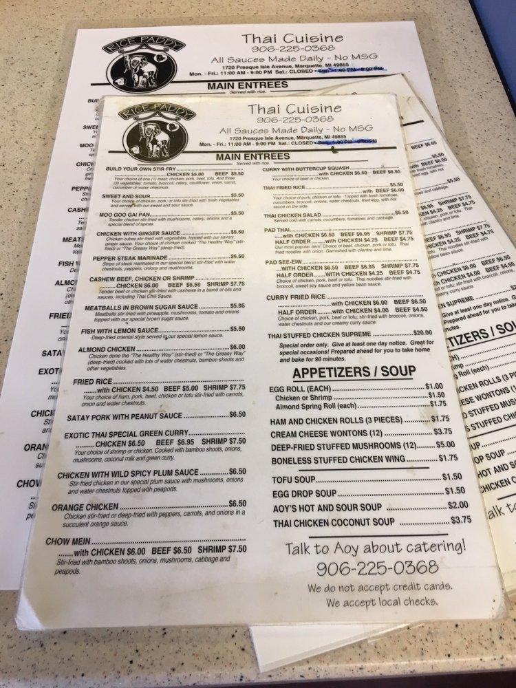 Menu at Rice Paddy restaurant, Marquette