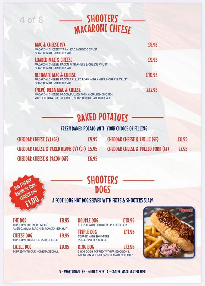Menu at Shooters American Diner restaurant, March