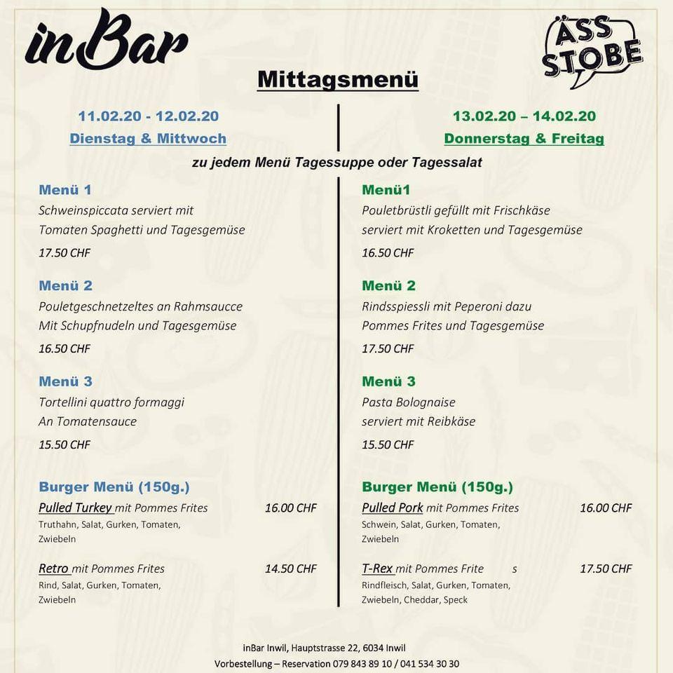 Menu at inBar, Inwil