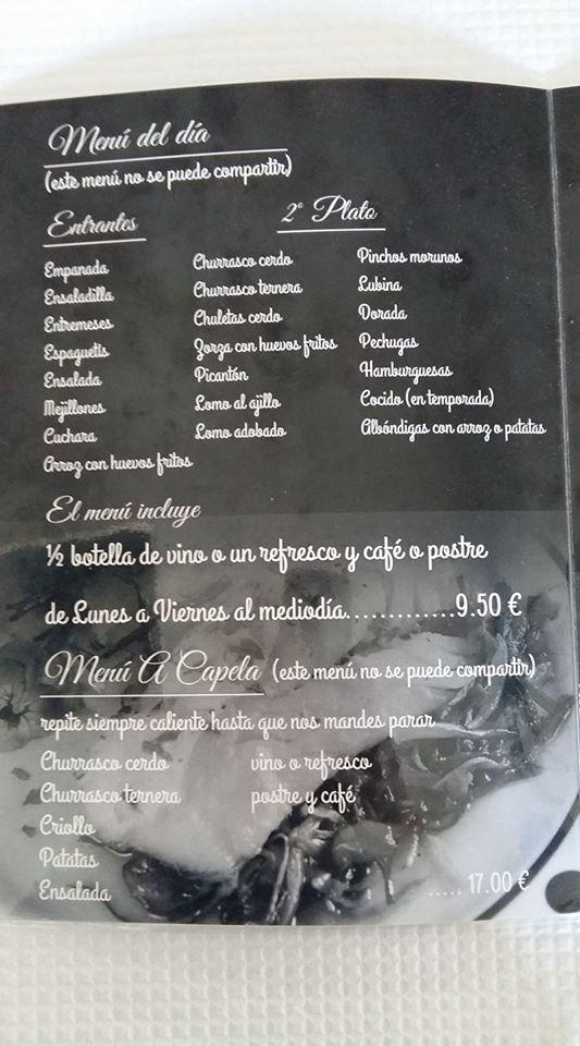 Menu at Asador A Capela steakhouse, San Simón