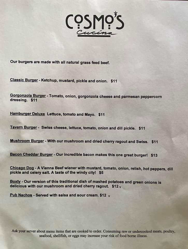 Menu at Cosmo's Cucina & O'Duffy's Pub, Kalamazoo