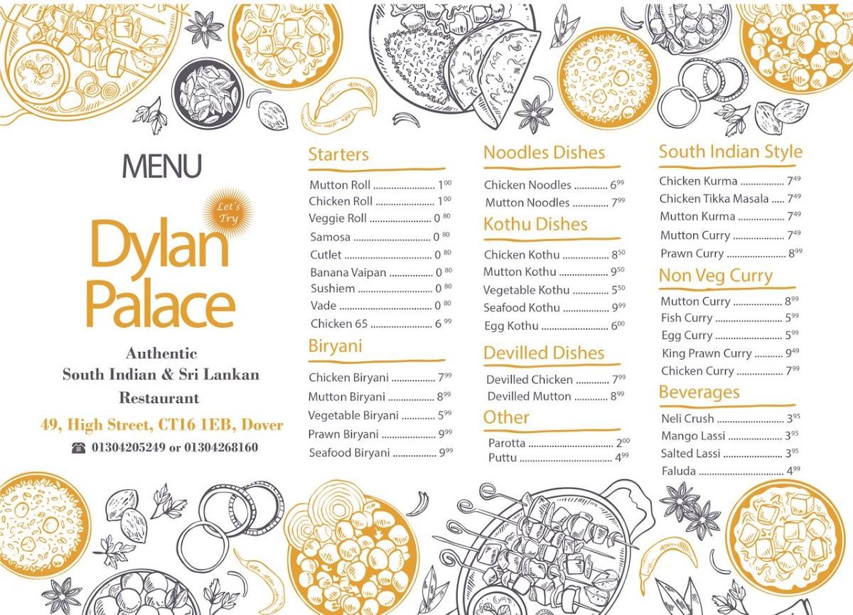 Menu at Dylan Palace Restaurant, Dover