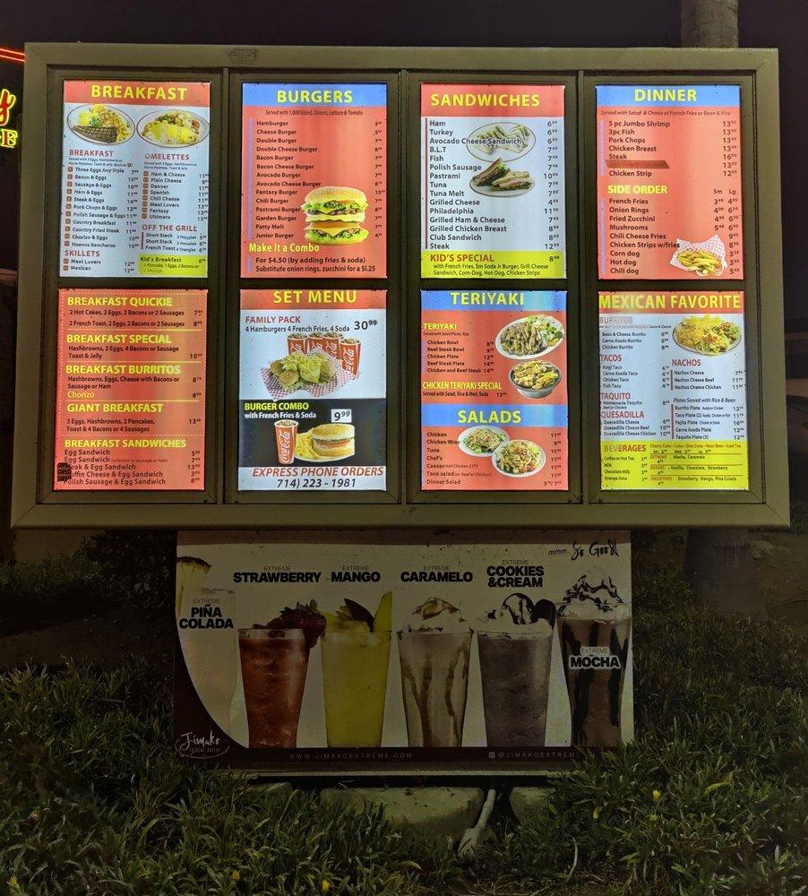 Menu at Fantasy Burger restaurant, Placentia