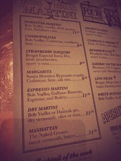Menu at Lion Noir, Amsterdam