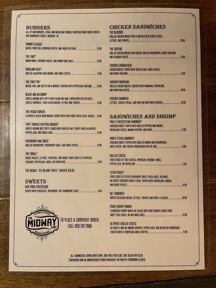 Menu at Midway Cafe, Fort Thomas
