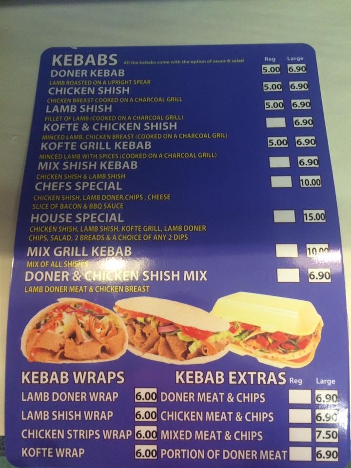 Menu at Perranporth Kebab restaurant, Perranporth