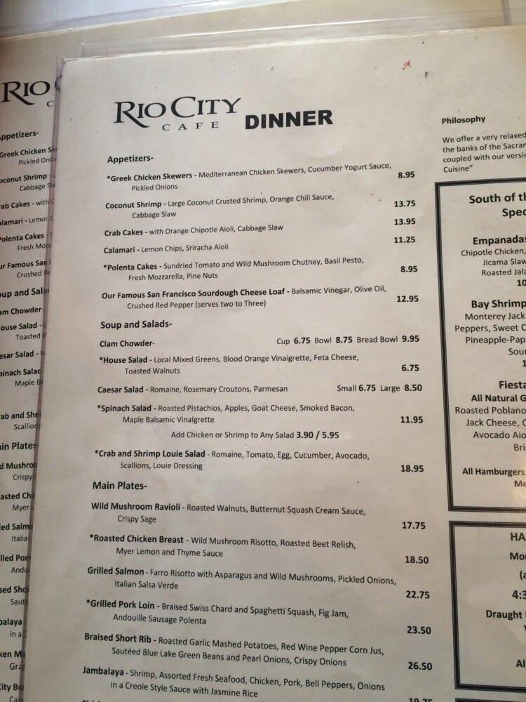 Menu at Rio City Cafe, Sacramento, Front St