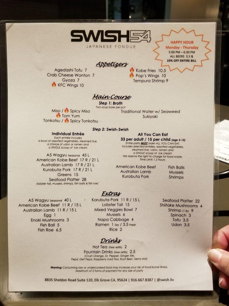 Menu at Swish 54 restaurant, Elk Grove