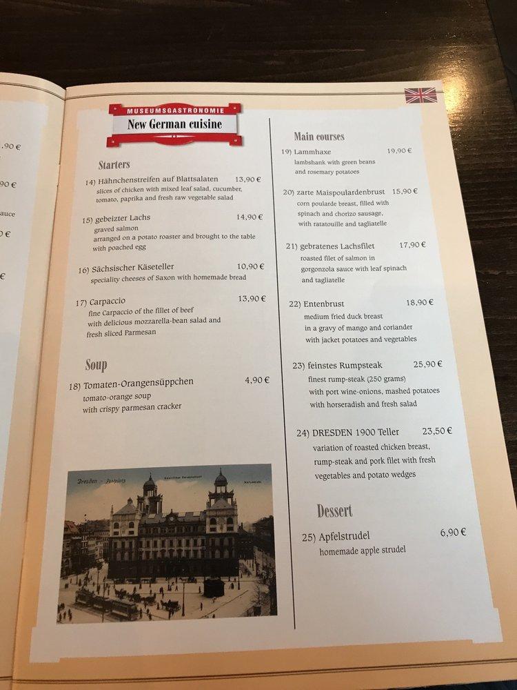 Menu at DRESDEN 1900 Museumsgastronomie restaurant, Dresden