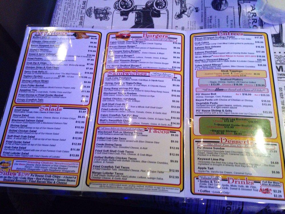 Menu at Palmetto Oyster House restaurant, Sumter